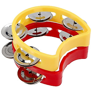 MUKLEI 20 Pack 4 Inch Mini Handheld Tambourine, Half Moon Musical Tambourine for Music Center Little Boys or Girls Center Party, Red and Yellow