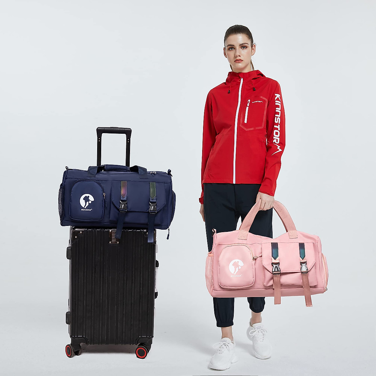 Pink Gym Bag Duffel Bag for Women - 18.5"×9.5"×9" Small Travel Bag with Wet Pocket and Shoes Compartment Gymnastics Equipment Bags Outdoor Bag