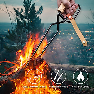 16'' Fireplace Tongs, Chiminea Tongs, Fire Tongs Firewood Grabber Tool with Scissor Shape Serrated, Log Claw Tongs for Bonfire Campfire Fire Pit Outdoor Indoor, Log Grabber Tongs Rustproof
