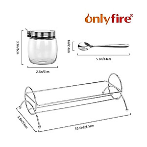 only fire Condiment Jar Spice Container with Lids, Stainless Steel Serving Spoons, Base Rack and Labels - Glass Seasoning Bottles Kitchen Accessories | Set of 3