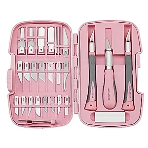 FantastiCAR Craft Knife Precision Cutter Hobby Knife Blades Set (30pcs) for Art Work, Scrapbooking, Stencil, Architecture Modeling, Wood Leather Working (Pink)