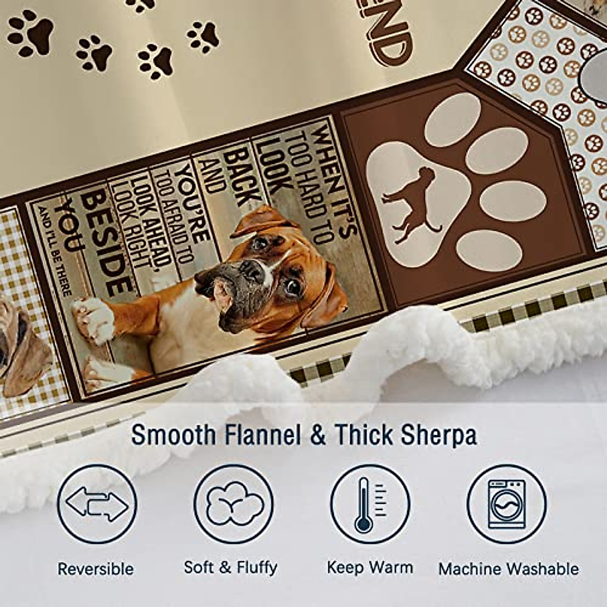 Bedmust Boxer Blankets for Medium Dog Gifts for Women Warm Lightweight Sherpa Best Friend Boxer Dog Ornament Blanket for Bed Couch Sofa (50X60 inches)