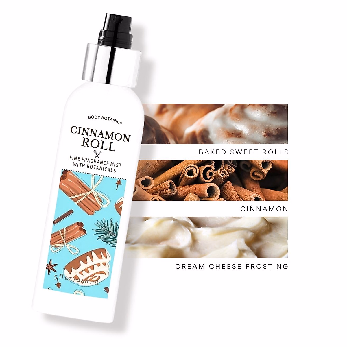 Cinnamon Roll ALCOHOL-FREE Perfume Fine Fragrance Mist by Body Botanic 5 Fl Oz 148 Ml ~ the Irresistibly Yummy Scent of Cinnamon Buns drizzled with Vanilla Buttercream Icing