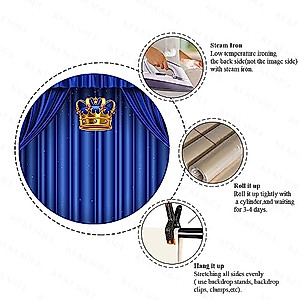 KUKUSOUL 8x8ft Prince Birthday Party Backdrop Royal Blue and Gold Crown Royal Party Backdrops Celebration Party Decoration Supplies Cake Table Banner Photo Booth Prop KUBYC430