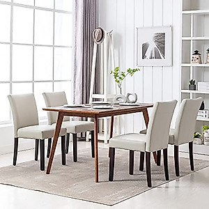 CHITA Upholstered Faux Leather Dining Chair, Modern Kitchen Side Chair (Set of 2, Creamy Gray)