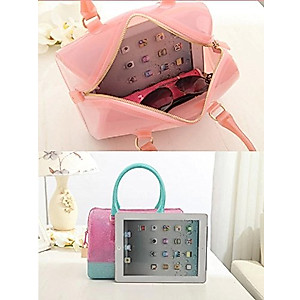 Ladies Summer Jelly Pillow-shaped Top Handle Handbag Candy Color Transparent Crystal Purse (Pink)