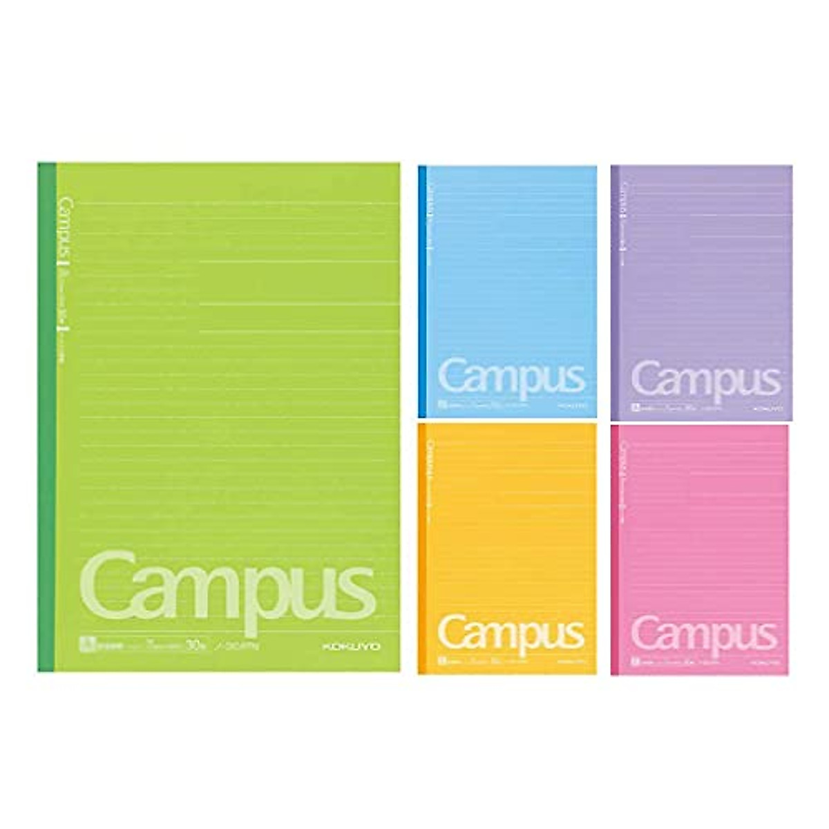 Kokuyo Campus Notebook, B 6mm(0.24in) Dot Ruled, Semi-B5, 30 Sheets, 35 Lines, Pack of 5, 5 Colors, Japan Improt (NO-3CBTNX5)