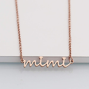 Ankiyabe Grandma Gift Necklace Gigi Mimi Bar Engraved Pendant Necklace Birthday Gifts for Grandma from Grandkid (Mimi Letter Necklace-Rose Gold)