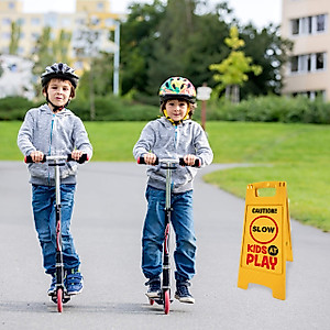 Essentially Yours 2 Pack Caution! Slow, Kids at Play | High Vis Yellow Double Sided Street Safety Sign