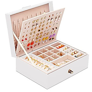 QBestry Stud Earring Organizer for Girls White Jewelry Box for Earrings Necklace Jewelry Organizer Studs,Girls Earring Box for Womens Necklace Holder Rings Organizer Jewelry Earring Storage Box,White
