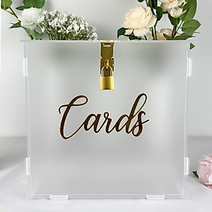 FCDECOR 10" Acrylic Wedding Card Box with Lock, Frosted Card Box for Wedding Reception, HoneyMoon Fund Box Money Box for Bridal Shower Decorations Party Reception Anniversary