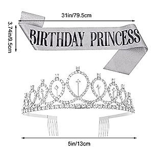 Rosavida 2-piece suit BIRTHDAY PRINCESS Sash and Rhinestone Tiara Kit Birthday Gifts Glitter Sash and Birthday Crowns for Women Girl Party Decoration (Silver)