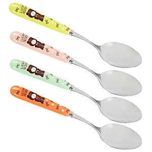 Verdental Novelty Flatwares Set Cute Cartoon Bear Stainless Steel Dinner Spoons with Ceramic-Handle with Case, Gift Case (Set of 4)