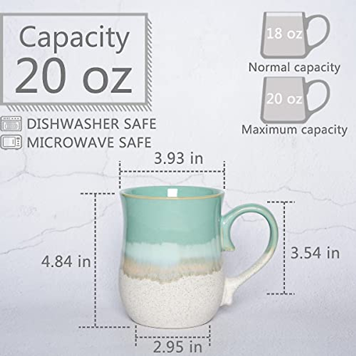 Bosmarlin Large Ceramic Coffee Mug, 20 Oz, Big Tea Cup for Office and Home, Dishwasher and Microwave Safe(20 Oz, Mint Green)