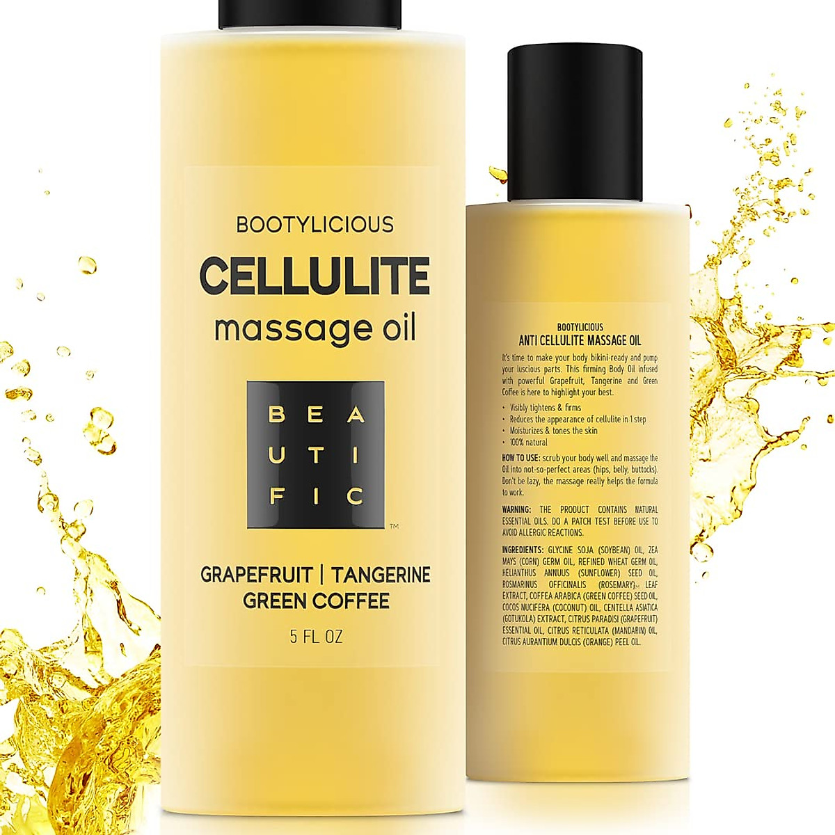 Advanced Anti Cellulite Massage Oil, Firming & Lymphatic massage oil Benefiting for Thighs, Butt. Cellulite Oil for Effective Sculpting & Even Skin Texture. Stretch Mark Oil Scar and Cellulite Remover