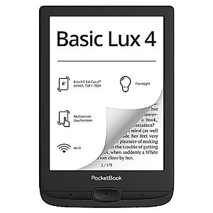 PocketBook Basic Lux 4 E-Book Reader | 6ʺ Glare-Free & Eye-Friendly E-Ink Technology | Compact & Lightweight E-Reader | Frontlight | Touchscreen | Wi-Fi | Dictionaries | Micro-SD Slot
