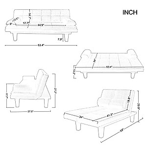 5-Angle Adjustable Futon Sofa Bed Convertible Sofa Recliner Sofa with 2 Armrest Pillows, Sleeper Sofa Modern Polyester Fabric Loveseat Sofa Folding Couch for Small Space (Blue)