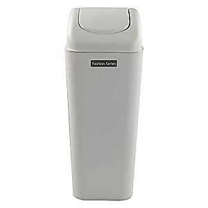 Hespama Slim Trash Can, 14L Gray Garbage Bin with Swing Lid for Narrow Space