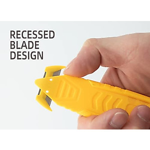 Safety Box Cutter of Stainless Steel Blade, Safety Utility Cutter for Cut Carton and Package (Yellow-1 pc)