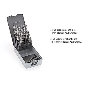 WoodRiver 29 Piece Fractional Inch Brad Point Drill Bit Index Set