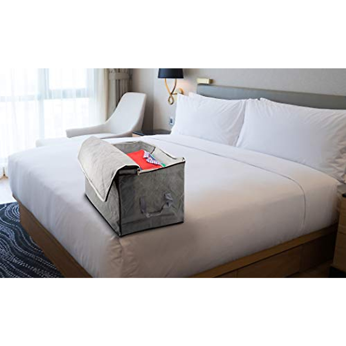 Eternal Living Blanket Storage Bags Set of 4 with Zipper & Window, Large Capacity Breathable Clothes Bag Organizer for Comforters, Blankets, Bedding - Handles and 4 Packs (Grey)