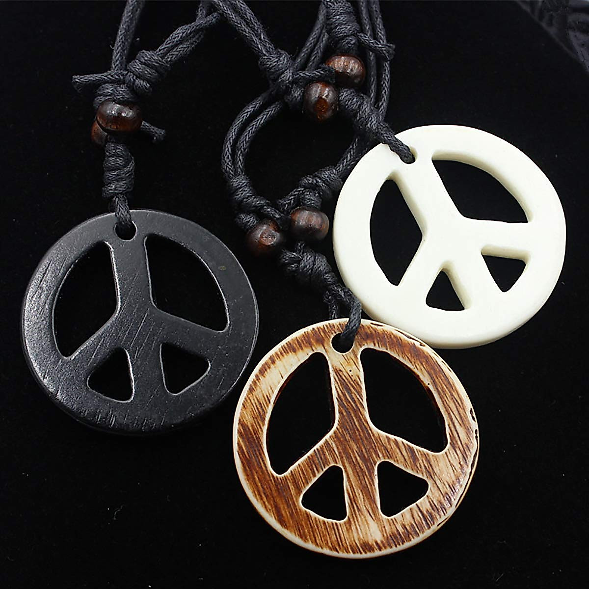 3 Pcs Handmade Adjustable Love Peace Sign Hippie Pendant Necklace Peace Symbol Necklace Vintage Rope Chain Resin Weave Jewelry