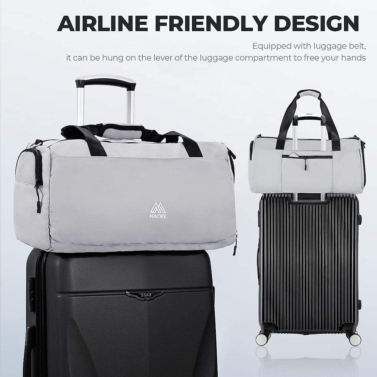 Duffel Gym Bag for Women, 40L Sports Bag for Men, Foldable Workout Bag with Shoe Compartment and Wet Pocket, Lightweight Weekender Overnight Bags (Grey)