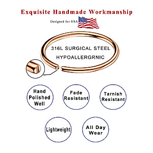 Rose Gold Small Hoop Earrings for Cartilage Nose, 8mm Rosegold Piercing Hoop Ring 18 Gauge Nose Rings Hoop 18G Tragus Helix Daith Rook Snug Piercing Rings 2 Pieces Ear Lobe Earrings