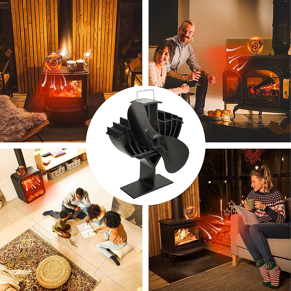 Hanaoyo Upgraded Wood Stove Fan Max Airflow, Large-Sized Heat Powered Stove Fan Non Electric Fireplace Fan, Wood Stove Accessories, Stove Fan for Wood/Gas/Log Burner Stove/Fireplace