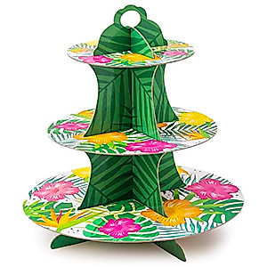 Royal Bluebonnet Tropical Cupcake Stand, 3 Tier Cupcake Stand, Hawaiian Cupcake Stand for Tropical Party Decorations, Cardboard Cupcake Stand for Birthday Party, Luau Cupcake Stand, Cup Cake Stand