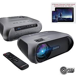 Monster Vision 1080P Image Stream Projector and 120” Portable Screen, 2500 Lumens, Universal Video/Audio/Photo Format Support, Wireless Device Mirroring, Stream Videos/Photos from Android/iOS Devices