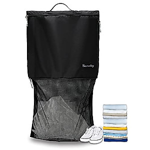 Mesh Laundry Bag Travel Bags-Small Hanging Wash Delicates Reusable Dirty Bag, Travel, Gym, Healthcare Workers, Laundry, Sports, Fitness, Swimwear, Camping, Wet Clothes. L (Black)
