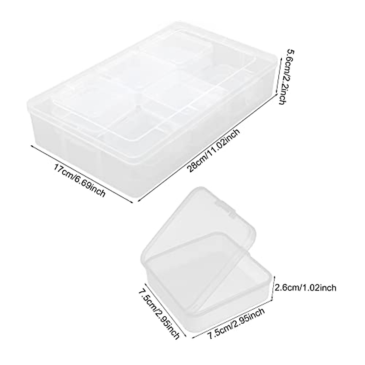 13Pcs Beads Storage Containers Box, Mixed Sizes Clear Plastic Storage Cases with Hinged Lid, Empty Plastic Boxes for Jewelry, Earring, Rings, Keys, Coins, Easy to Distinguish(Clear)