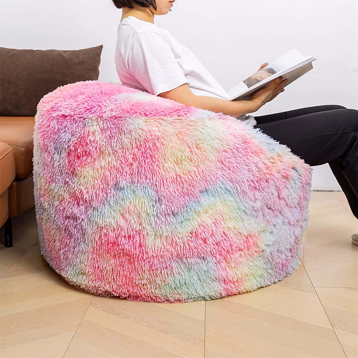 Storage Bean Bag Chairs Cover NO Filler Bean Bag Cover Living Room Furniture 31x20 Inch Soft Washable Plush Fiber Adult Bean Bag Bed Fuzzy Love Sack Beanbag Cover NO Filling Rainbow