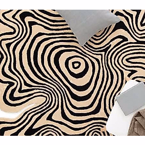 ECLATIQUE RUG Premium Irregular Splash Patterened Area Rug - 7X7 - Cream and Black - Luxury Floor Accent for Living Room, Bedroom, Dining Room, Elegant Hand Tufted Entryway Carpet