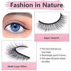 SONAFEEL Short False Eyelashes Natural Look Wispy Strip Lashes Pack 11mm 12Pairs Small Lashes 3d Mink Eyelashes Reusable Lightweight Short Natural Eyelashes