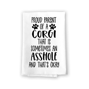Honey Dew Gifts, Proud Parent of a Corgi That is Sometimes an Asshole, Funny Pet Kitchen Towels, Absorbent Dog Themed Hand and Dish Towel