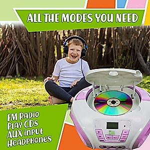 TinyGeeks Tunes Kids Boombox CD Player for Kids New 2023 + FM Radio + Batteries Included + Cute Pink Radio cd Player with Speakers for Kids and Toddlers