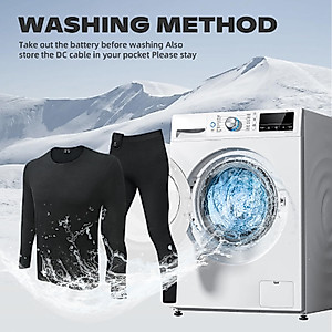 J JINPEI Heated Thermal Underwear Set, Men Women Electric Long Sleeve Long Johns Ultra-Soft Base Layer, Heated Clothes Pants for Cold Weather-Black (XL)