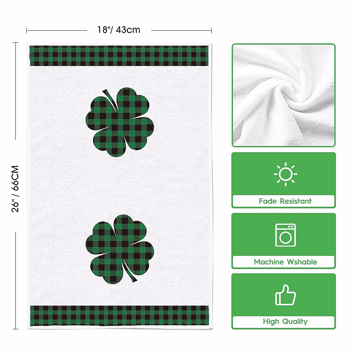 Artoid Mode Buffalo Plaid Lucky Clover Shamrock Truck Kitchen Dish Towels, 18 x 26 Inch Seasonal St. Patrick's Day Ultra Absorbent Drying Cloth Tea Towels for Cooking Baking Set of 2