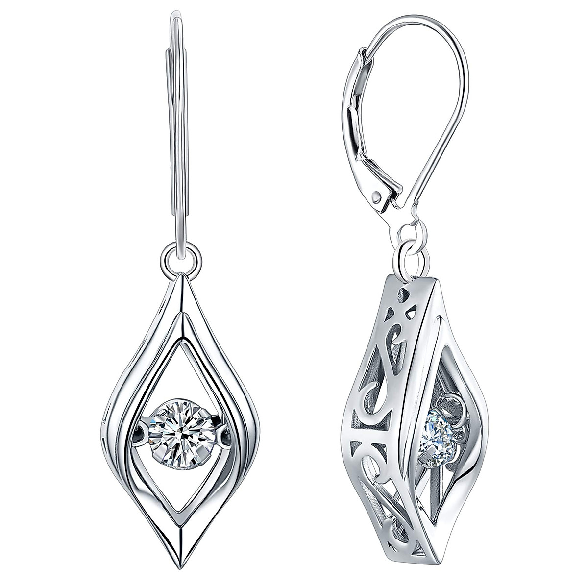 YL Eye Earrings 925 Sterling Silver Dancing Diamond Halo Dangle Earrings Birthstones Drop Jewelry (04-diamond-Apr)