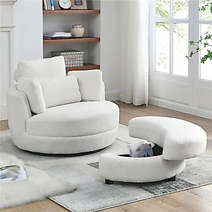 YASEZ 39" W Oversized Swivel Chair with Moon Storage Ottoman, Accent Round Loveseat Circle Swivel Barrel Chairs for Living Room