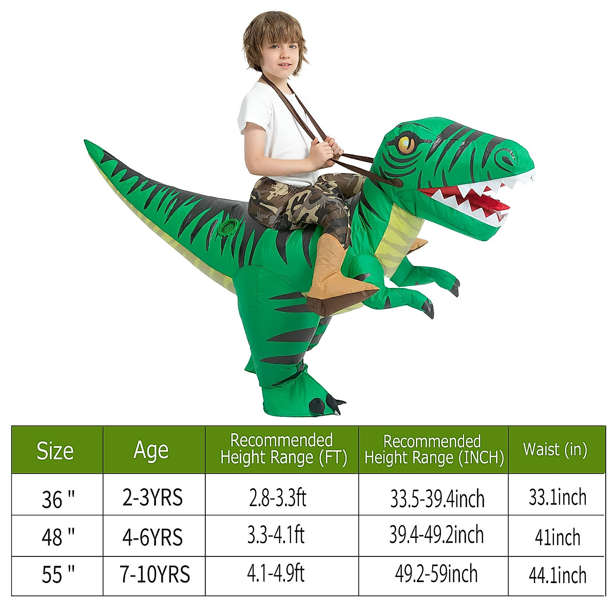 tasanor Blow Up Raptor Costume,Inflatable Costumes for Kids,Inflatable Dinosaur Costume,Halloween Costumes for Girls/Boys (4-6YRS)
