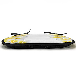 Lunarable Hawaiian Chair Cushion Pads Set of 4, Frangipani Blossoms Exotic Nature Garden Plumeria Flower Frame Relaxation Theme, Anti-Slip Seat Padding for Kitchen & Patio, 16"x16", Yellow White