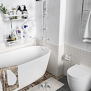 Moforoco Shower Caddy Shelf Organizer Rack, Self Adhesive Black Bathroom Shelves Basket, Home Farmhouse Wall Inside Organization and Storage Decor Rv Accessories, First Camper Apartment Essentials