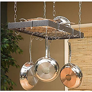 Rogar Hammered Steel Rectangular Pot Rack with Grid and Chrome Accessories 30-in.