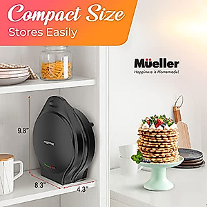 Mueller WaffleWiz Waffle Iron ,Non-Stick Cooking Plates, 5 Waffles at Once, Compact and Easy to Clean Mini Heart Waffle Maker, 900W, Black