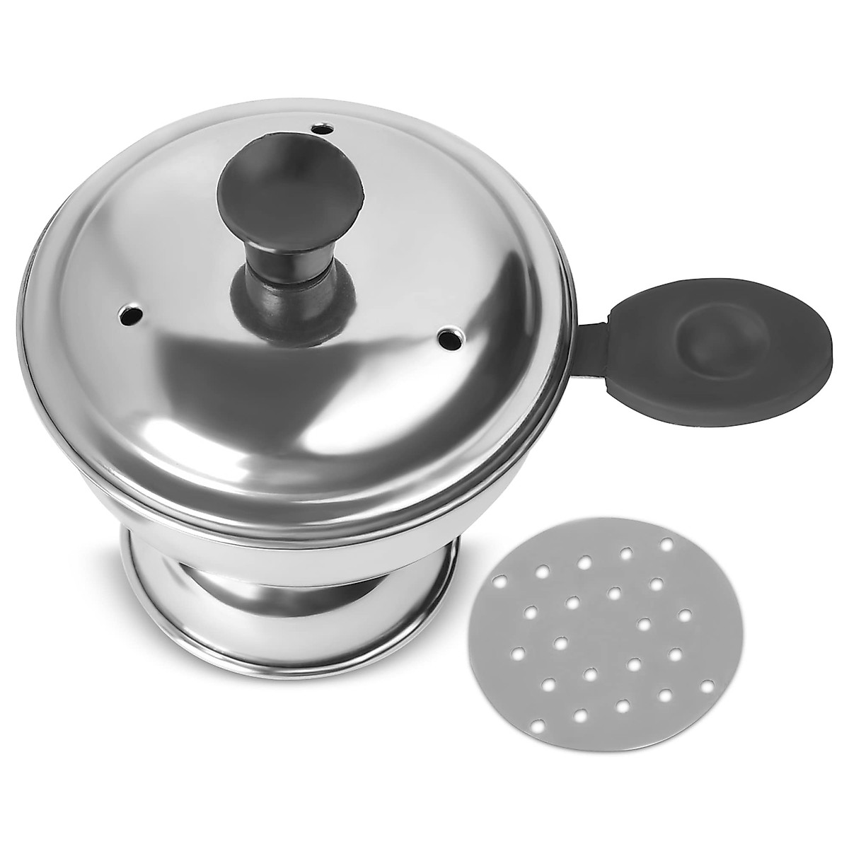 KSJONE Puttu Maker Stainless Steel, Stainless Steel Chiratta Puttu Maker, Chiratta Maker with Handle Use with Pressure Cooker Puttu Kutti Puttu Steamer Puttu Cooker Silver