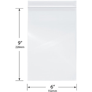 Plymor 6" x 9" (Pack of 100), 4 Mil Heavy Duty Zipper Reclosable Plastic Bags