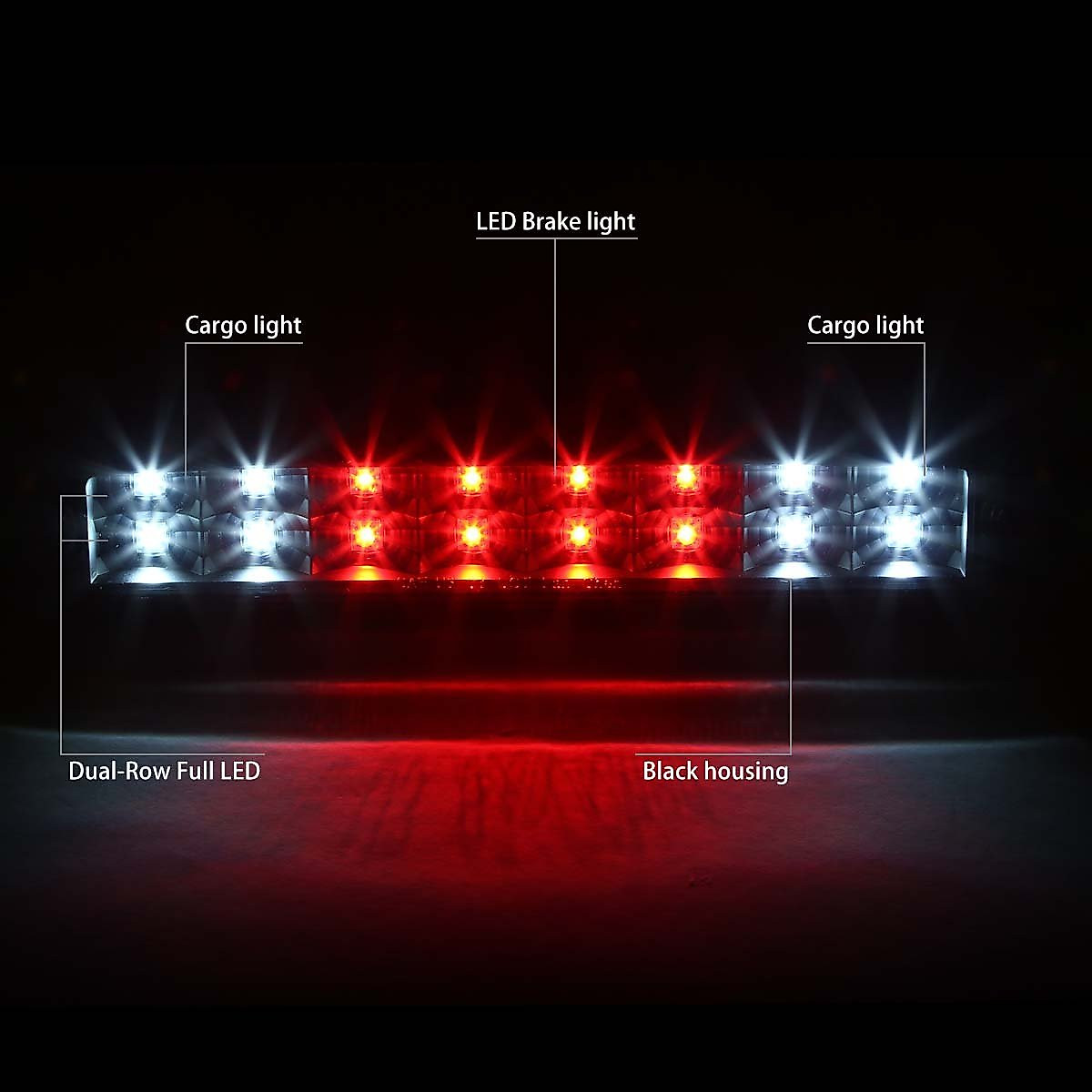 Replacement for Ford F-250 F-350 F-450 F-550 Super Duty 1999-2016 /Ford Ranger 1993-2011 Clear Lens Black Housing Tail High Mount 3rd Third Brake Light Cargo Lamp Waterproof